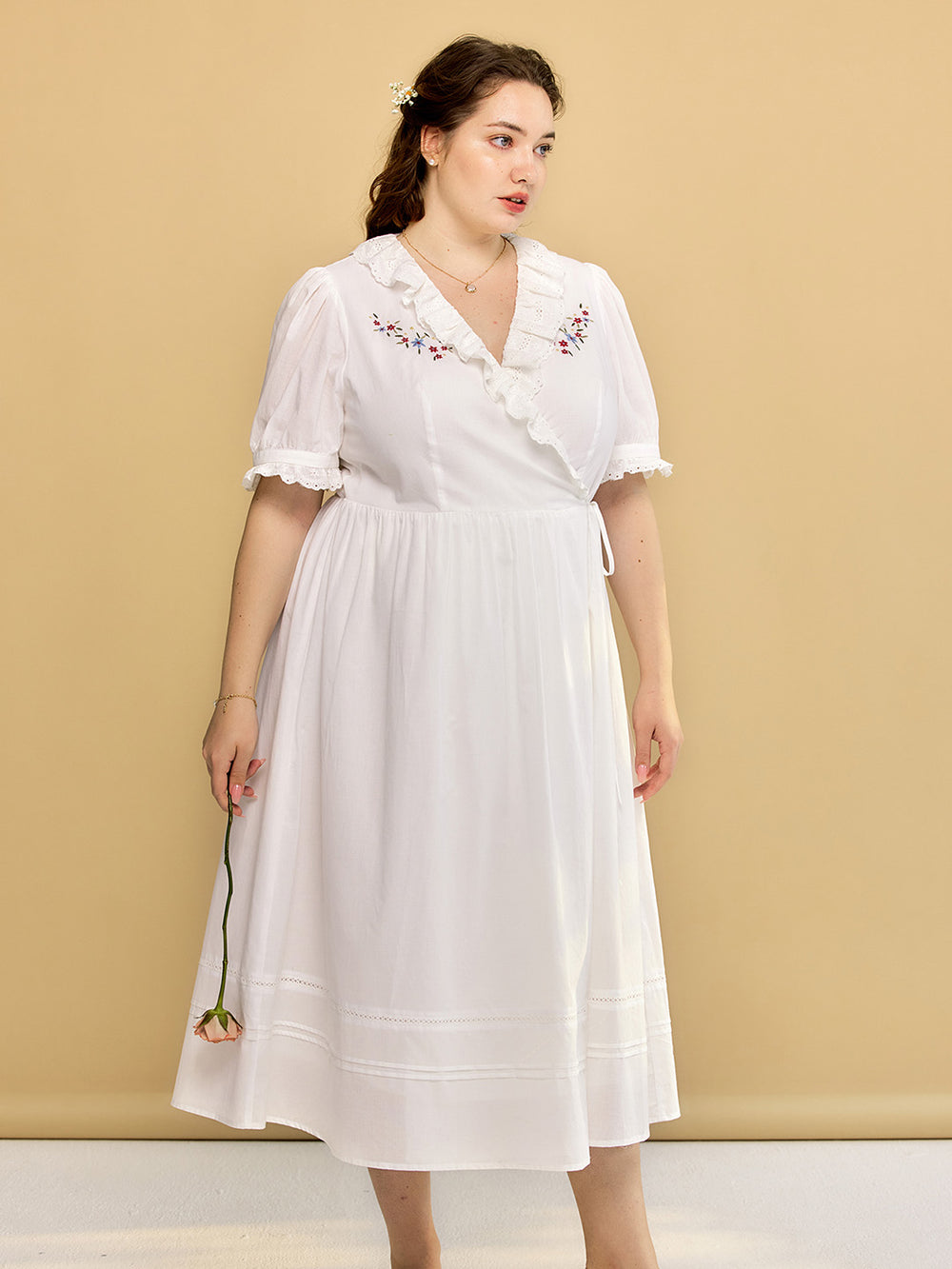 【Final Sale】Plus Size Daniella Vintage Embroidered V-Neck Dress
