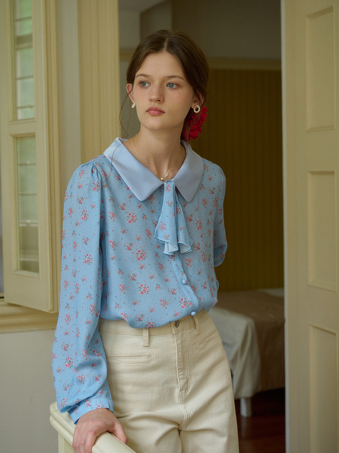 【Final Sale】Alexis Long Sleeve Patchwork Peter Pan Collar Embroidery C