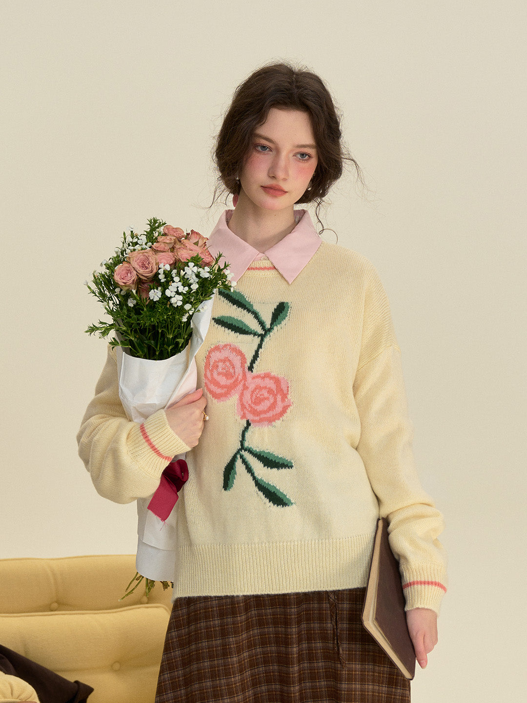 【Final Sale】Ayra Round Neck Flower Pattern Elegant Long Sleeve Pullove
