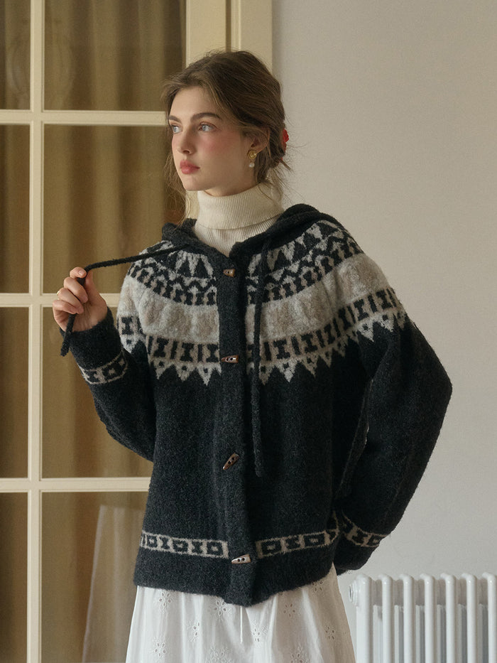 Zoya Notched Collar Fair Isle SR Exclusive Design Claw Button Wool Hoo