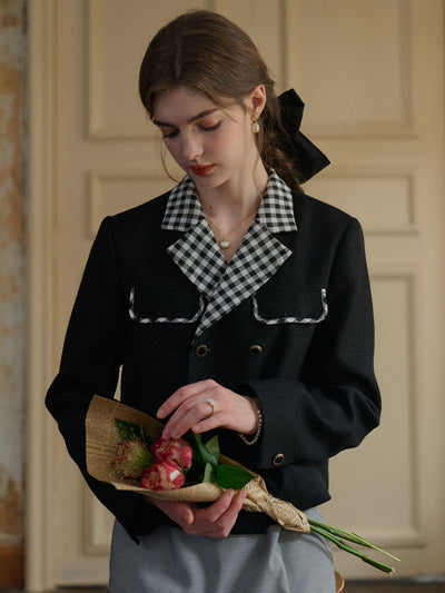 【Final Sale】Kennedy Classic Notched Lapel Contrast Check Jacket