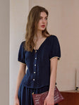 Madelyn V-Neck Lace Linen Top