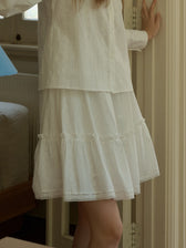 Eileen Sweet Floral Embroidered Trim Hollow Lace Cotton Puffy Skirt