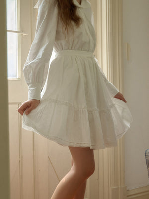 Eileen Sweet Floral Embroidered Trim Hollow Lace Cotton Puffy Skirt