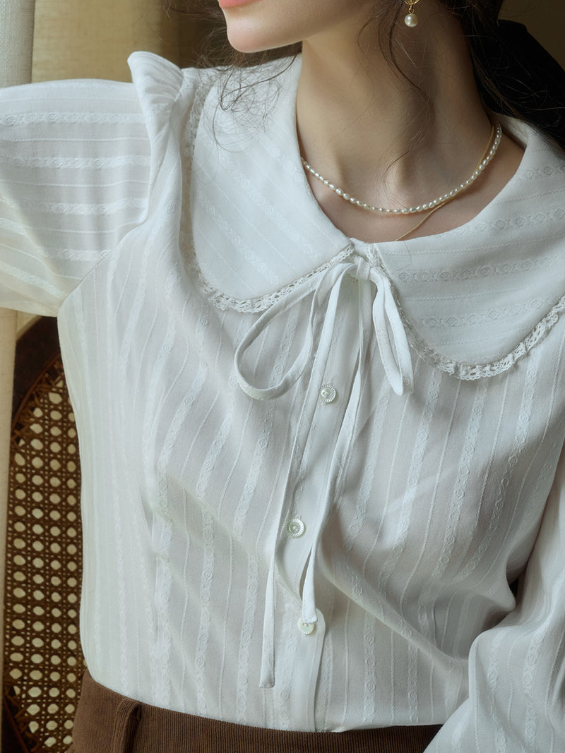 Addilyn Romantic Doll Collar Lace Stitching Tie Eedwardian Style Blous