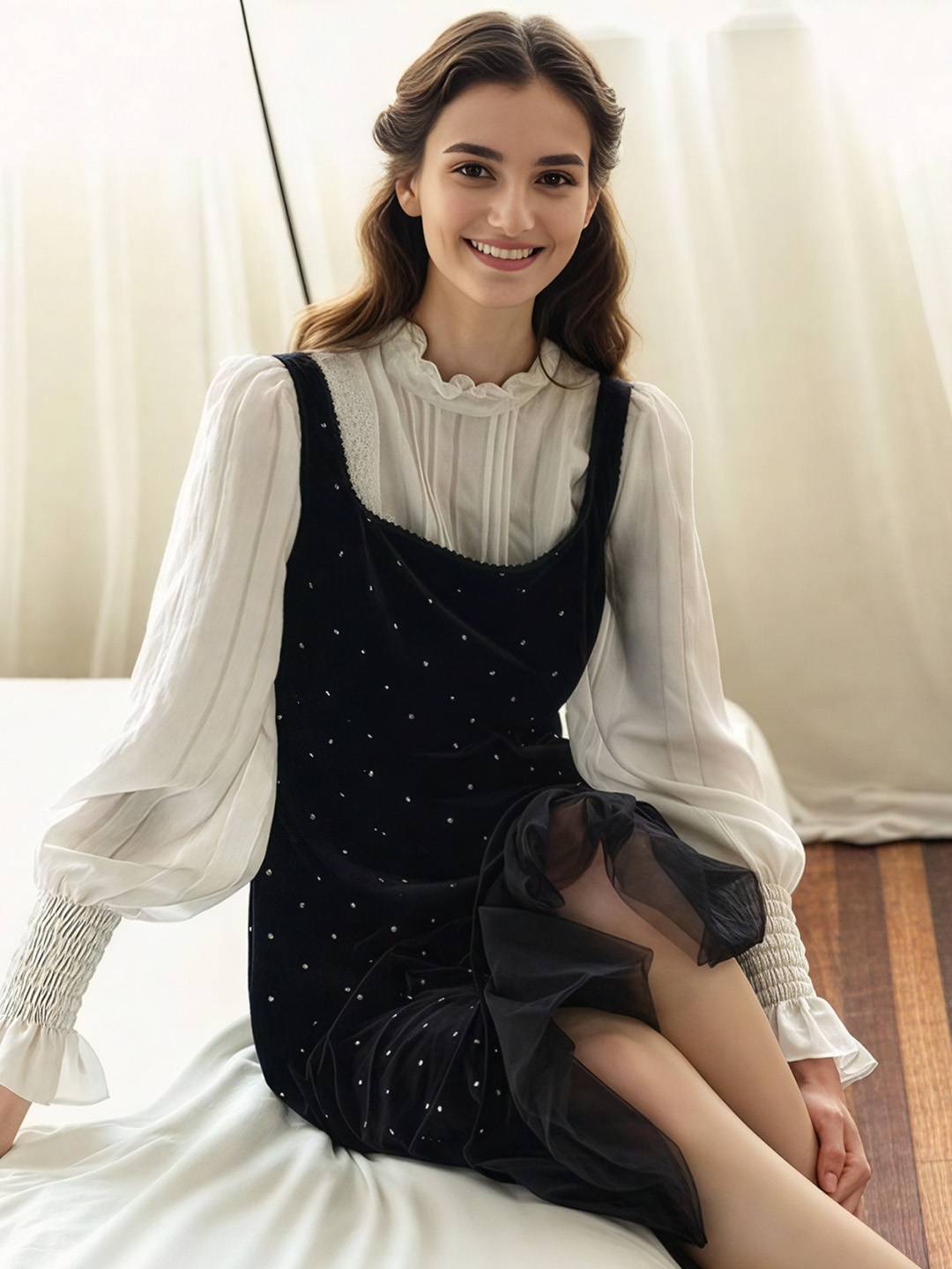 Stephanie Square Neck Dots Dress